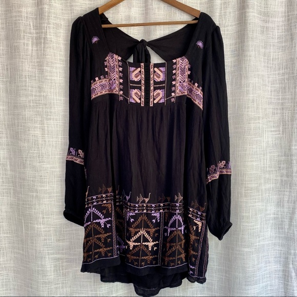 Free People | Dresses | Free People Embroidered Open Back Tunic Mini ...